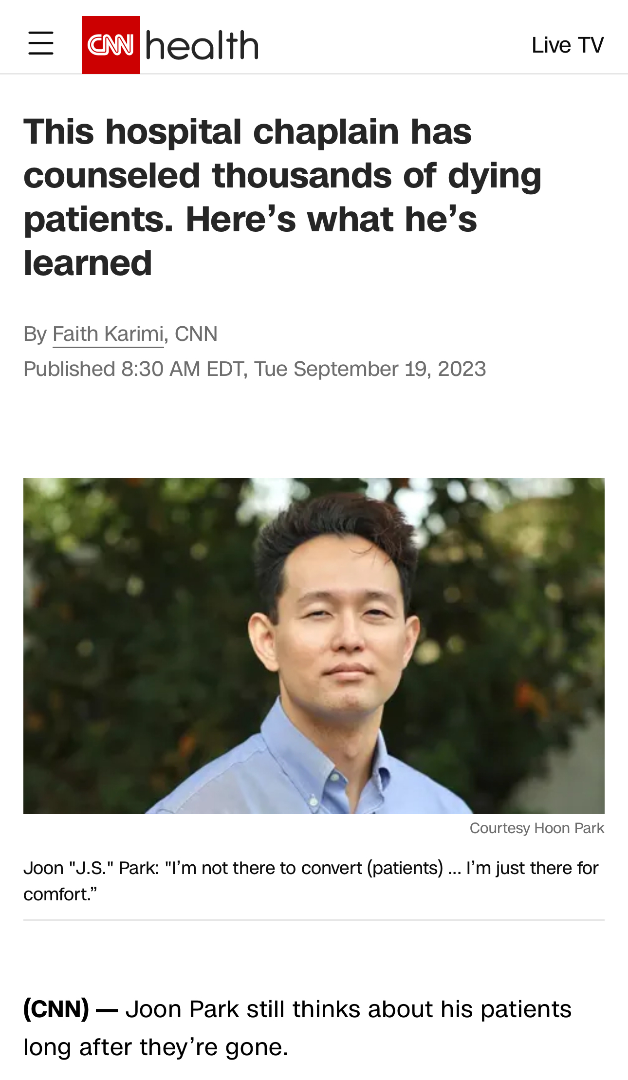 Featured on CNN: This hospital chaplain has counseled thousands of ...